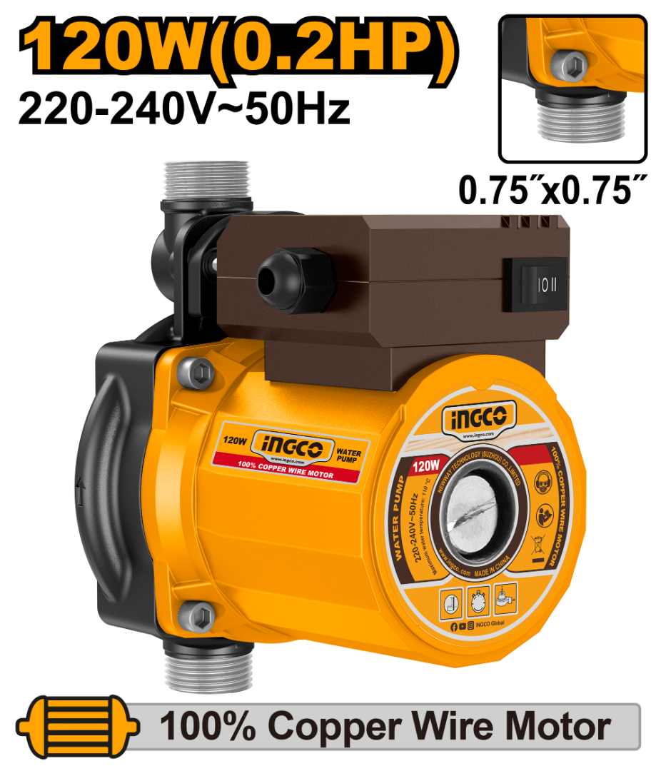 BOMBA ELEVADOR DE PRESIÓN 120W 25L/MIN 220-240V 10M INGCO SCM120 HERRAMIENTAS BOMBAS DE AGUA ELEVADO